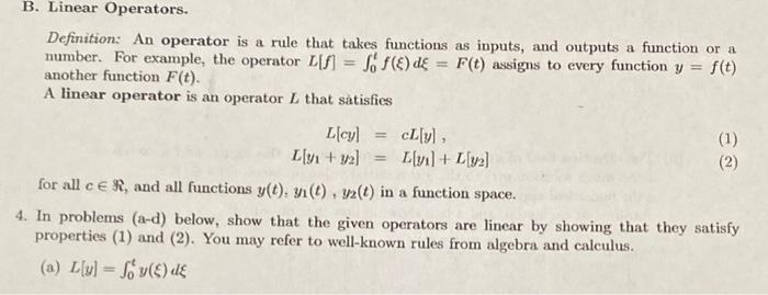 Solved B. Linear Operators. Definition: An operator is a | Chegg.com