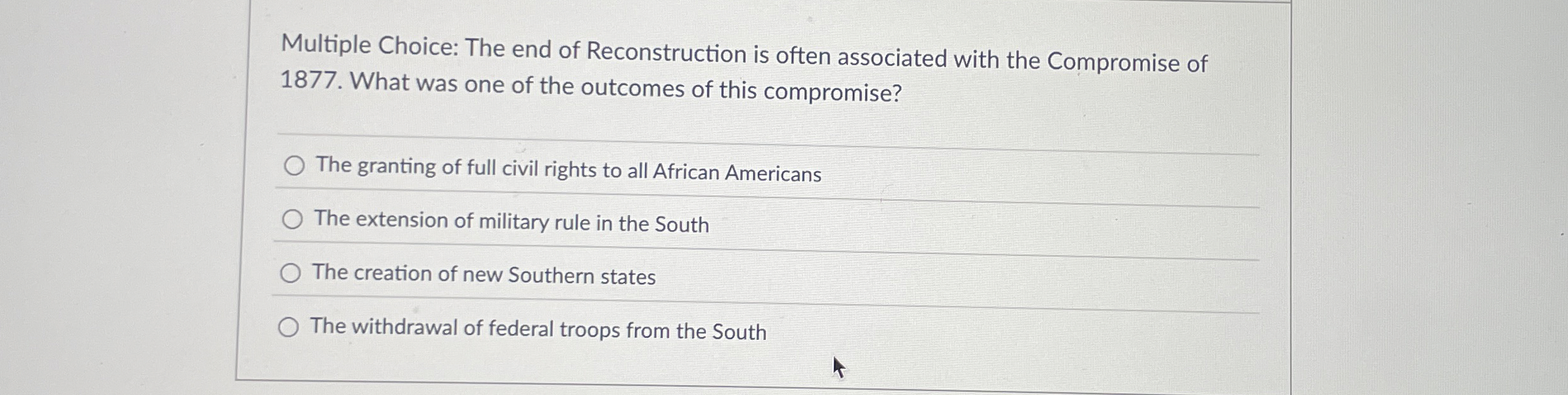 Solved Multiple Choice: The end of Reconstruction is often | Chegg.com
