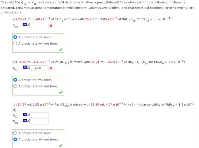 Solved Calculate the Qsp or Ksp, as indicated, and determine | Chegg.com