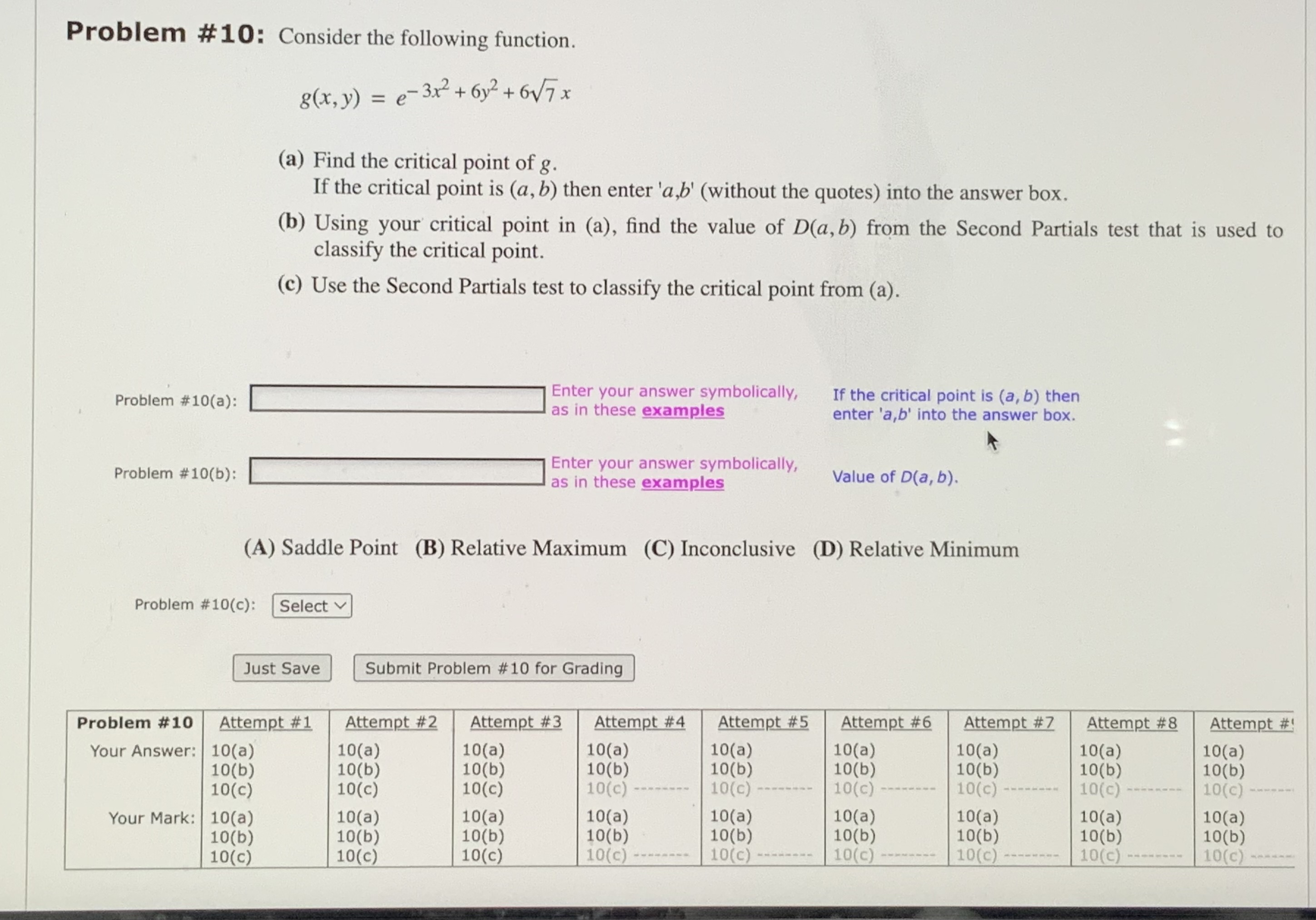 Solved Problem #10: Consider the following | Chegg.com