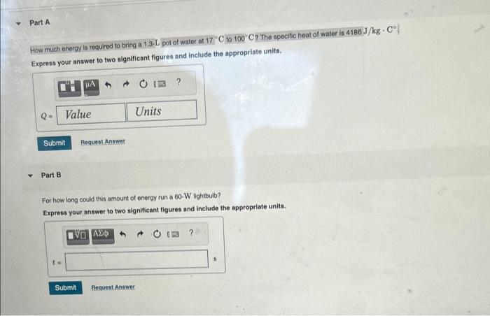 Solved How much energy is required to bring a 1.3-L pot of | Chegg.com