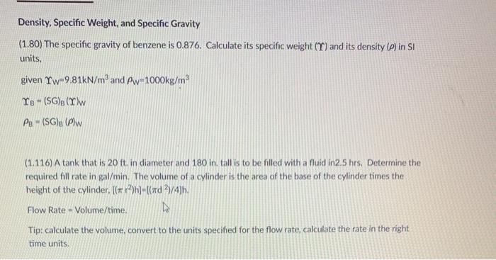 Solved Density, Specific Weight, and Specific Gravity (1.80) | Chegg.com