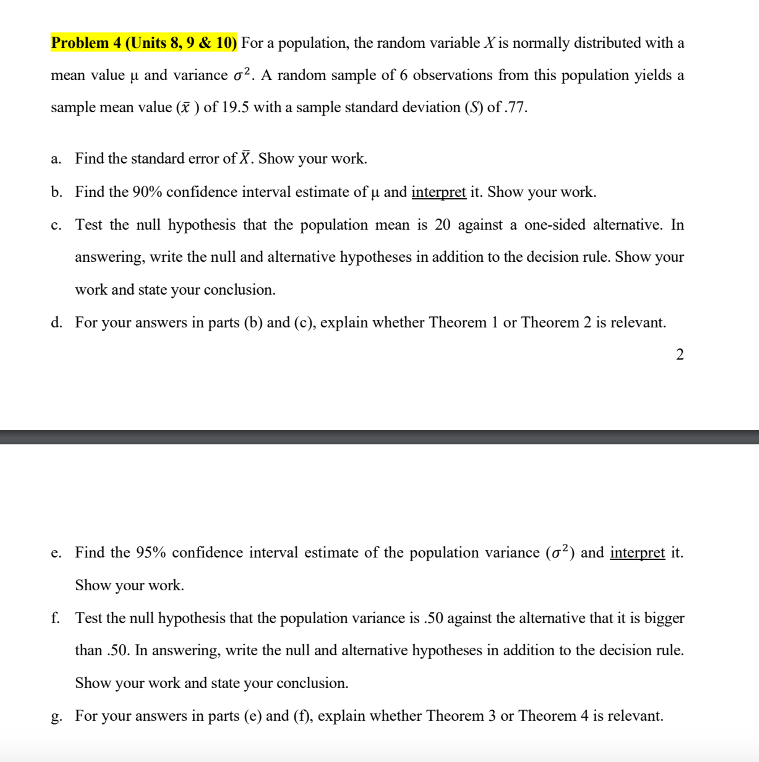 Solved Problem 4 (Units 8,9& 10) ﻿For a population, the | Chegg.com