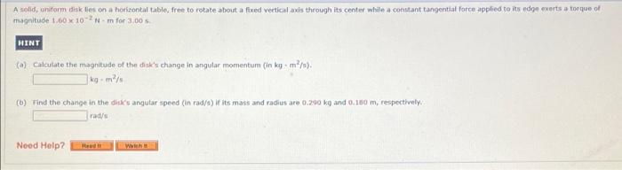 Solved A solid, uniform disk lies on a horizontal table, | Chegg.com