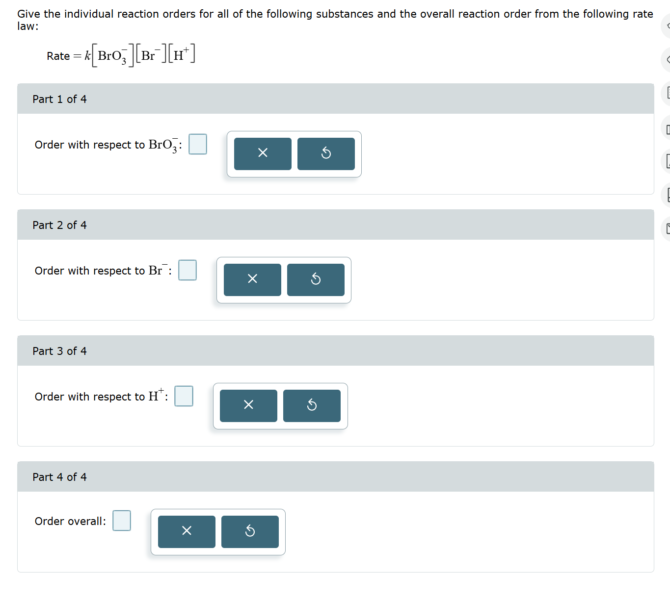 Solved Give the individual reaction orders for all of ﻿the | Chegg.com