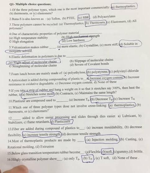 Solved Q1-Multiple choice questions: 1 Of tbe three polymer | Chegg.com