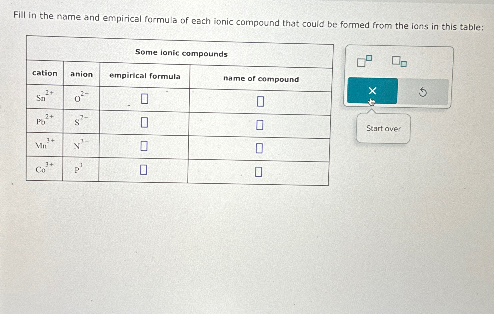 Solved Fill in the name and empirical formula of each ionic | Chegg.com