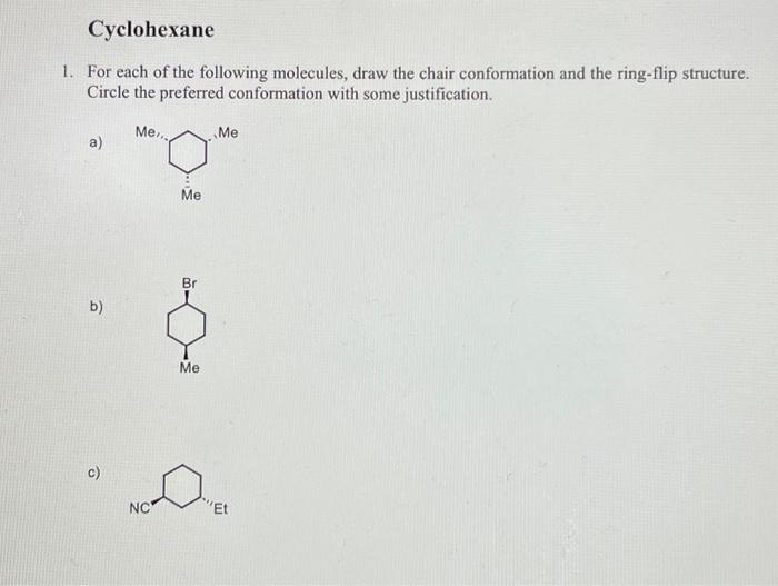 Solved 1. For each of the following molecules, draw the | Chegg.com