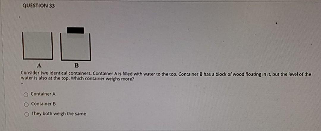 Solved QUESTION 33 A B Consider two identical containers. | Chegg.com