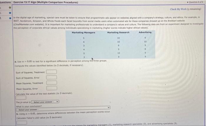 Solved uestions Exercise 13.17 Algo (Multiple comparison | Chegg.com