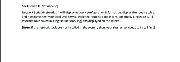 Solved Shell script 3: (Network.sh) Network Script | Chegg.com