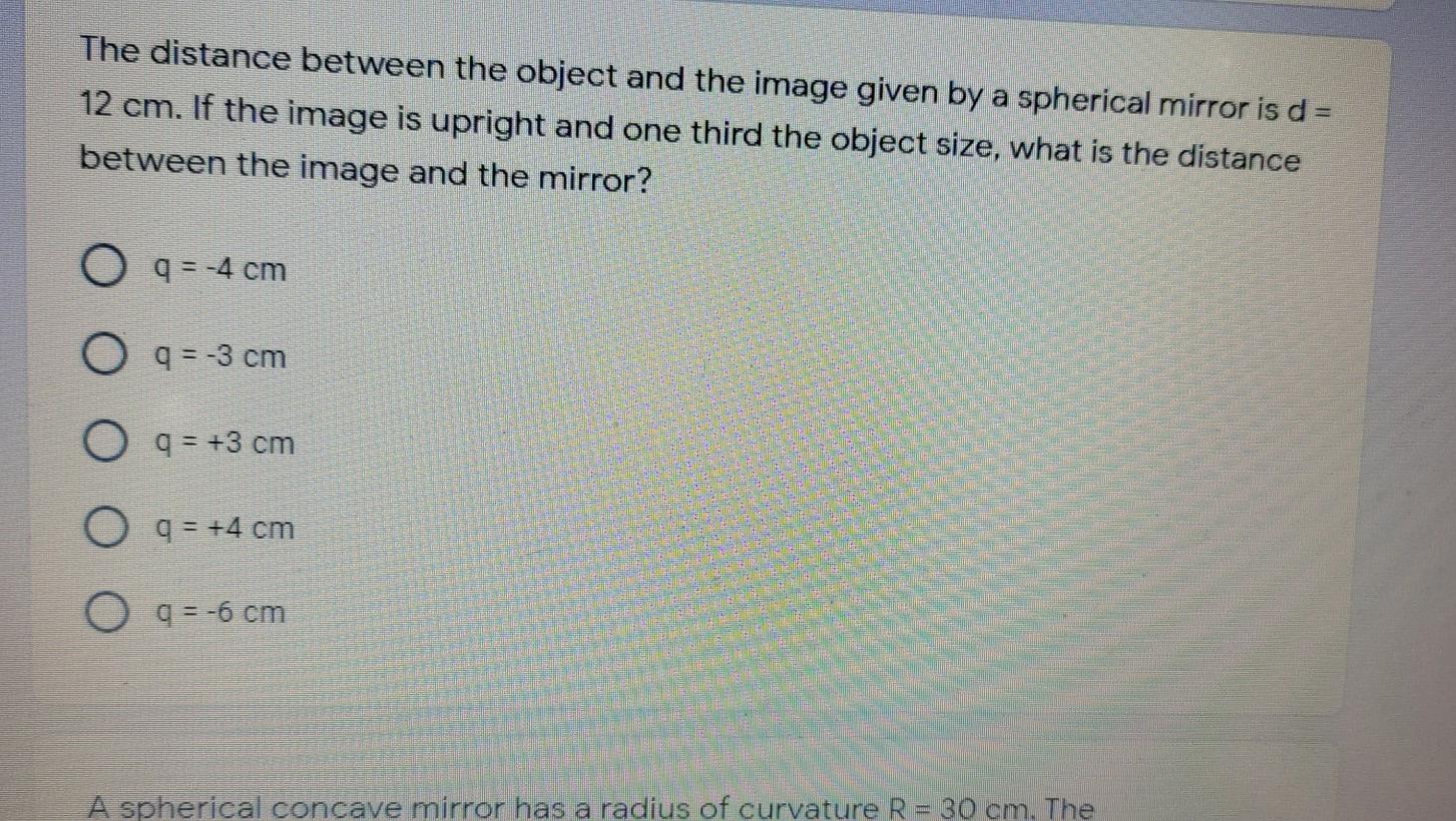 Solved The distance between the object and the image given | Chegg.com