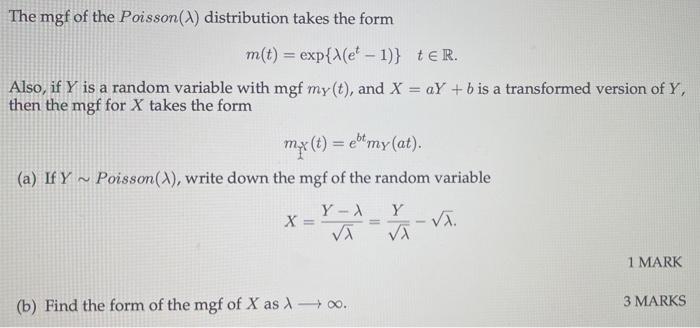 Solved The mgf of the Poisson(1) distribution takes the form | Chegg.com