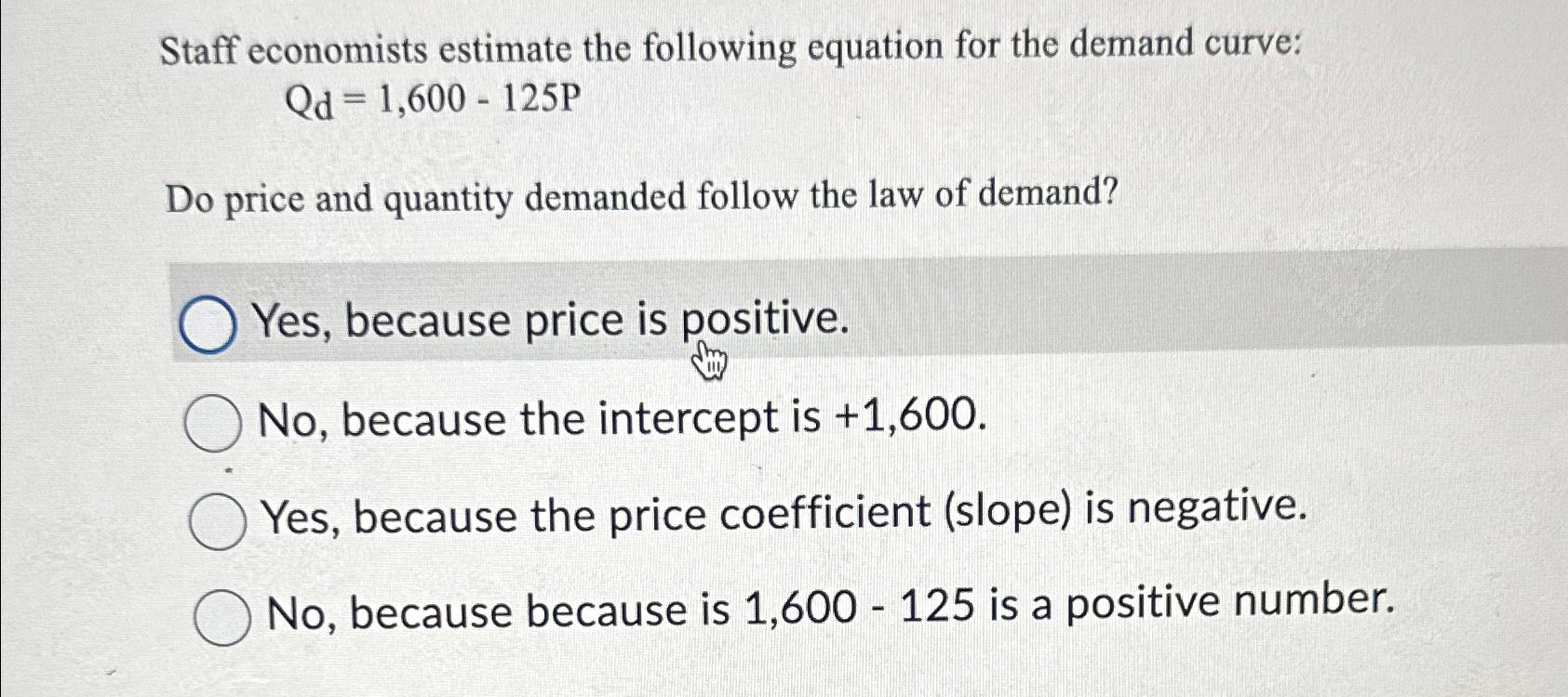 Solved Staff economists estimate the following equation for | Chegg.com