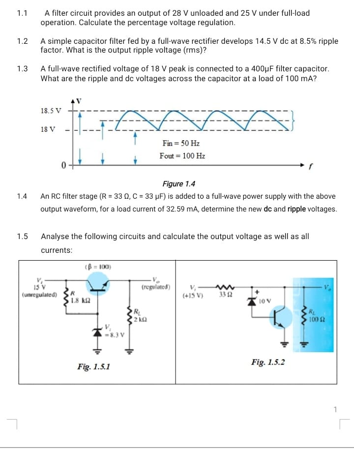 Solved 1.1 ﻿A filter circuit provides an output of 28V | Chegg.com