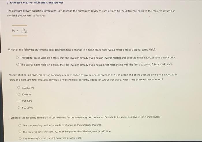 Solved 3. Expected returns, dividends, and growth The | Chegg.com