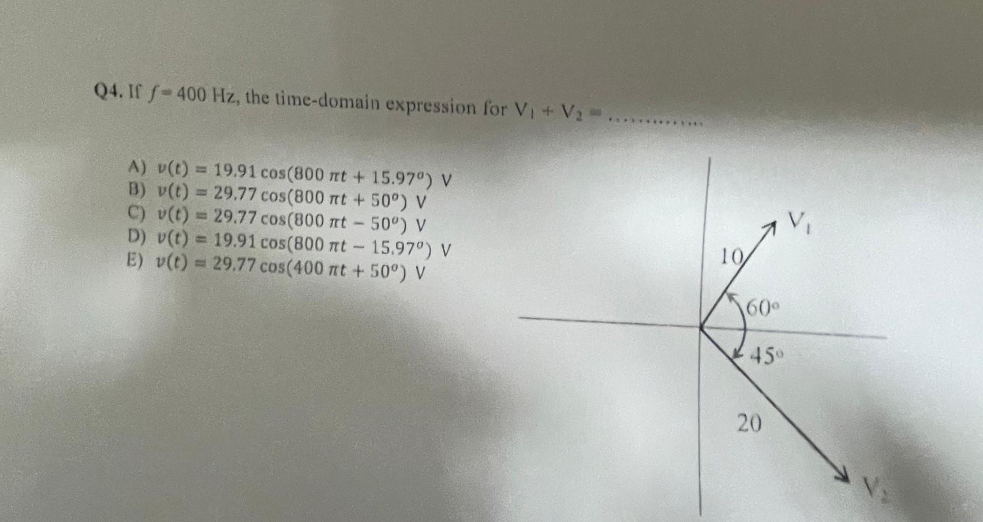 Solved Q4. If f=400 Hz, the time-domain expression for | Chegg.com
