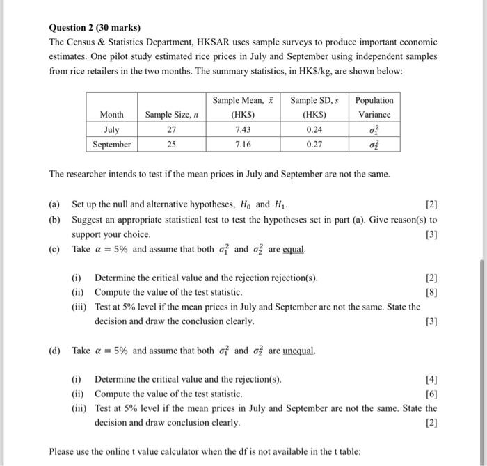 Solved Question 2 (30 marks) The Census \& Statistics | Chegg.com