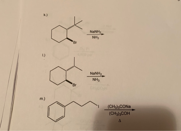 Solved k.) NaNH2 NH3 Br 1.) NaNH2 NH3 Br m.) (CH3)3CONa | Chegg.com