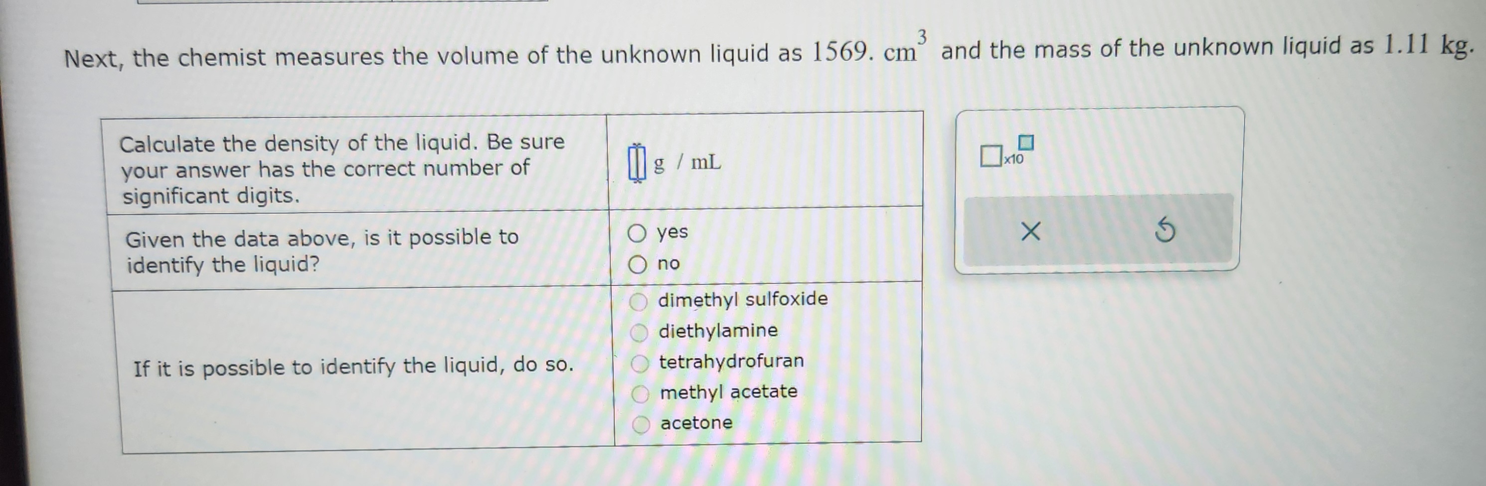 Solved Next, the chemist measures the volume of the unknown | Chegg.com