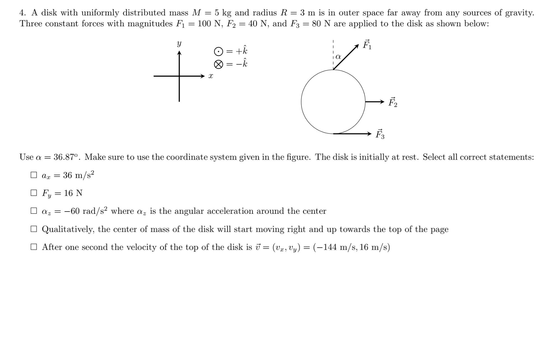 Solved A disk with uniformly distributed mass M=5kg ﻿and | Chegg.com