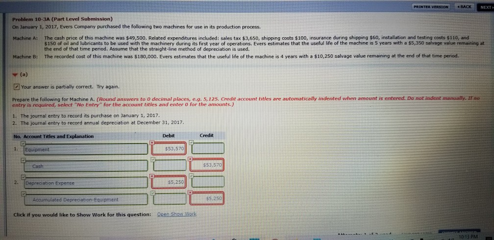 Solved PRINTER VERSION 4 BACK NEXT Problem 10-3A (Part Level | Chegg.com