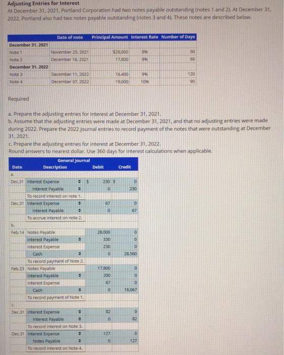 Solved Adjusting Entries for interest 3 and 4. These notri | Chegg.com