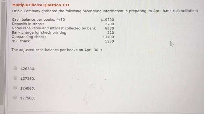 Solved Multiple Choice Question 131 Oriole Company gathered | Chegg.com