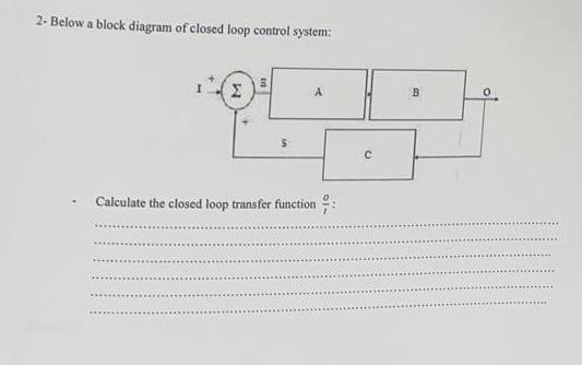 2. Below a block diagram of closed loop control | Chegg.com