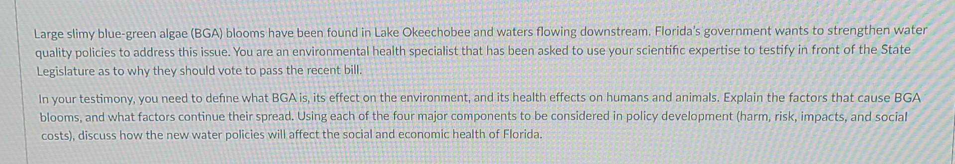 Solved Large slimy blue-green algae (BGA) blooms have been | Chegg.com
