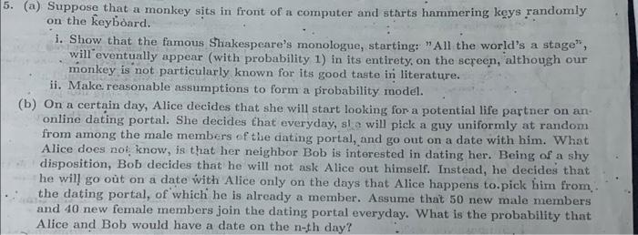 Solved (a) Suppose that a monkey sits in front of a computer | Chegg.com