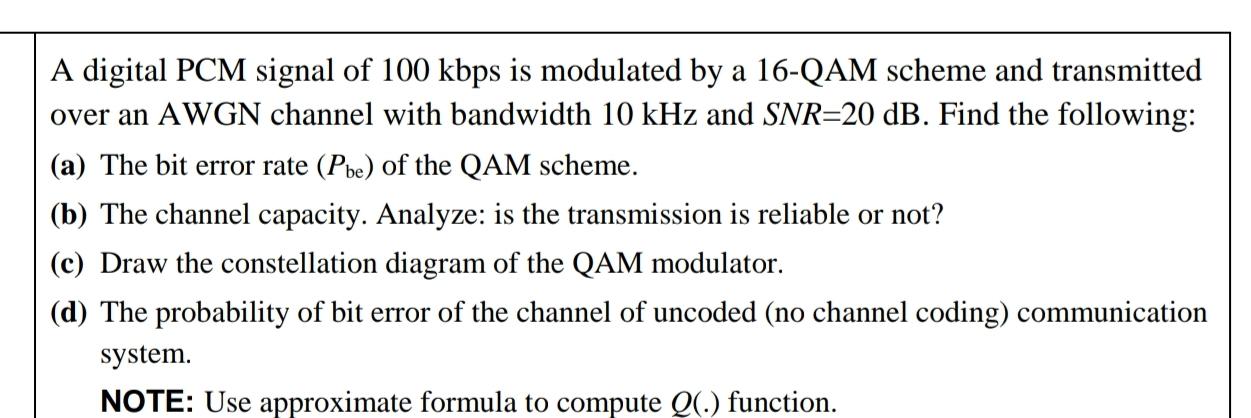 Solved A digital PCM signal of 100kbps ﻿is modulated by a | Chegg.com
