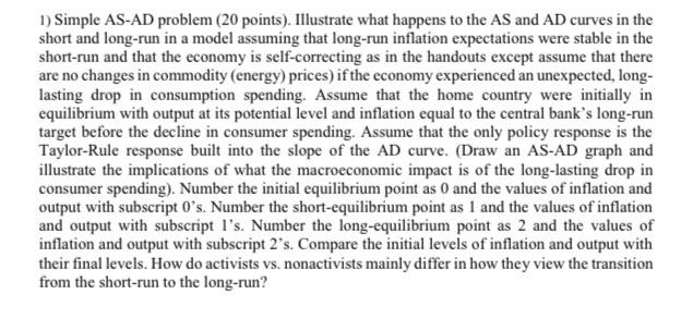 Solved 1) Simple AS-AD problem (20 points). Illustrate what | Chegg.com
