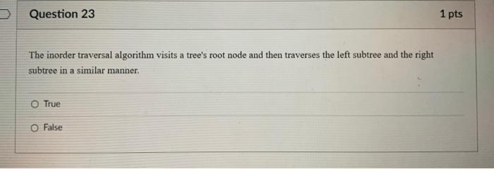 Solved Question 23 1 Pts The Inorder Traversal Algorithm 3881