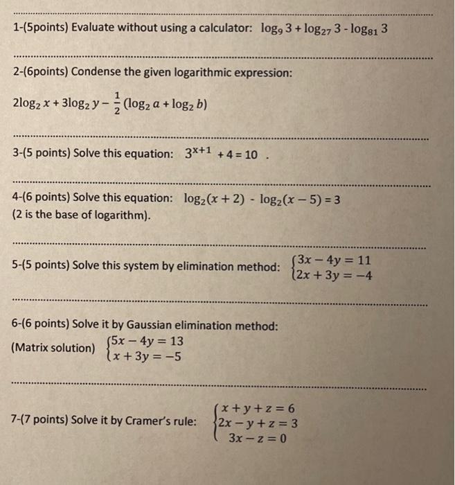 Solved 1-(5points) Evaluate without using a calculator: | Chegg.com