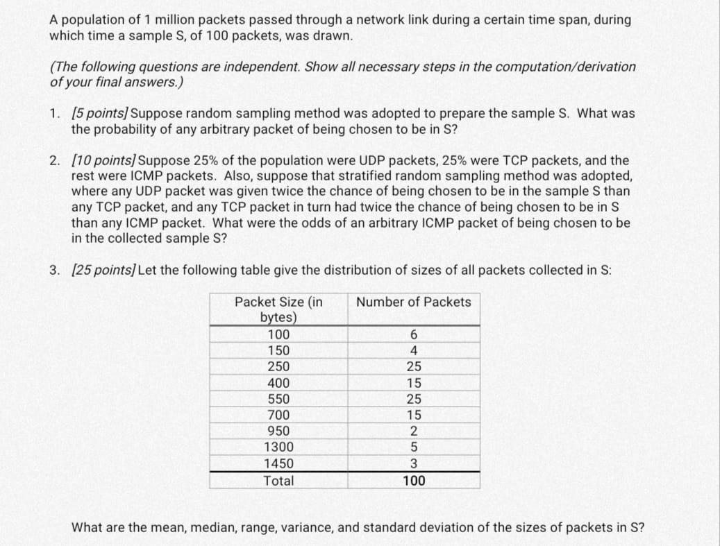 Solved A population of 1 million packets passed through a | Chegg.com