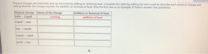 Solved Physical changes are reversible and can be made by | Chegg.com