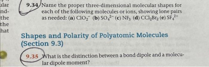 Solved 9.34. Name the proper three-dimensional molecular | Chegg.com