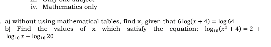 Explain how to solve iv. ﻿Mathematics onlya) ﻿without | Chegg.com