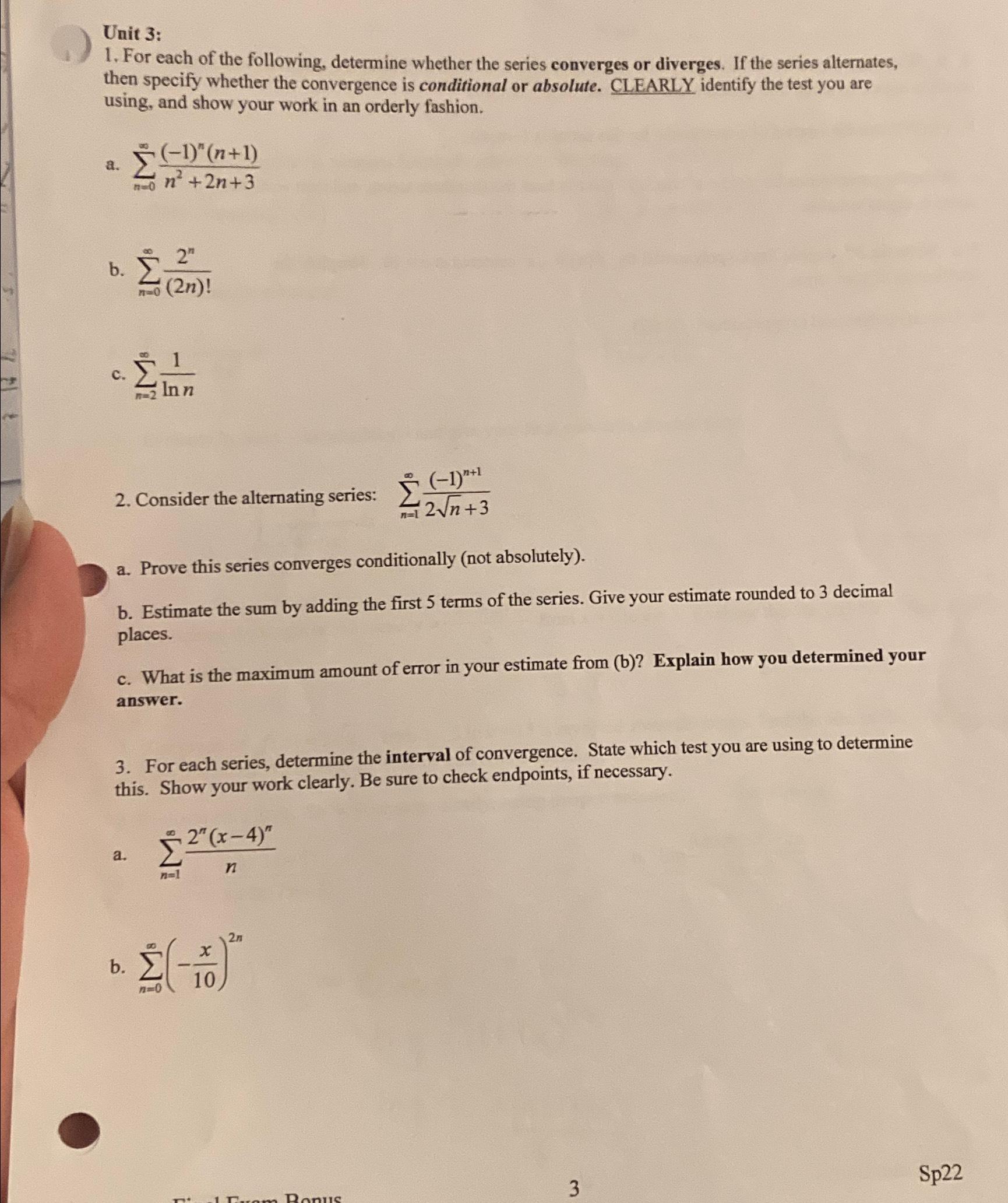 Solved Unit 3:For each of the following, determine whether | Chegg.com