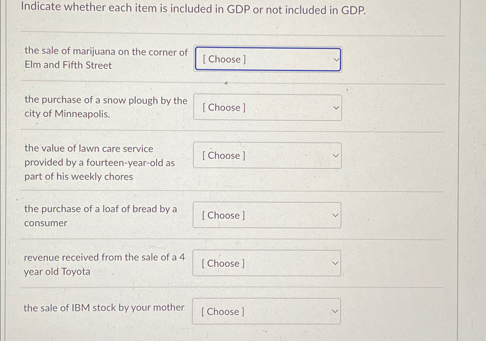 Solved Indicate whether each item is included in GDP or not | Chegg.com
