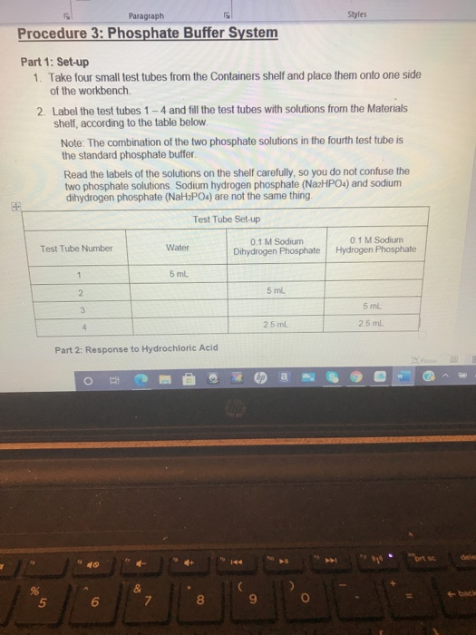 Paragraph Styles Procedure 3: Phosphate Buffer System | Chegg.com