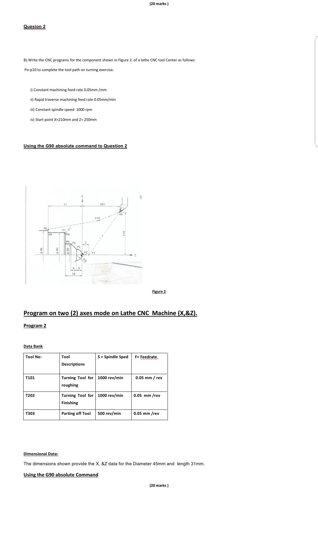 Solved (20 marks) Quesion 2 B). Write the CNC programs for | Chegg.com