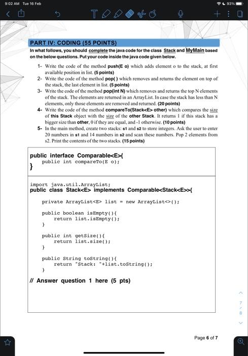 Solved 9:02 AM Tue 16 Feb 93% TOO to PART IV: CODING (55 | Chegg.com