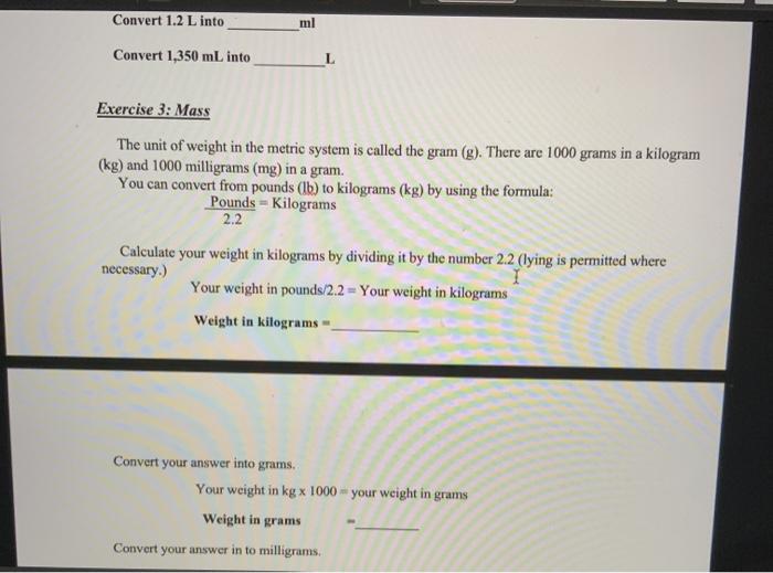 Solved Dr. B. Kendall SCB203: THE METRIC SYSTEM (LAB #2) | Chegg.com