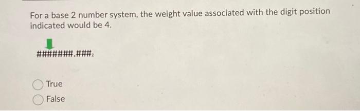 Solved For a base 2 number system, the weight value | Chegg.com