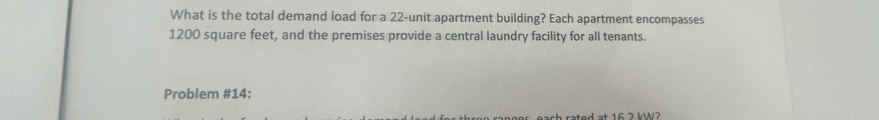 Solved What is the total demand load for a 22-unit apartment | Chegg.com