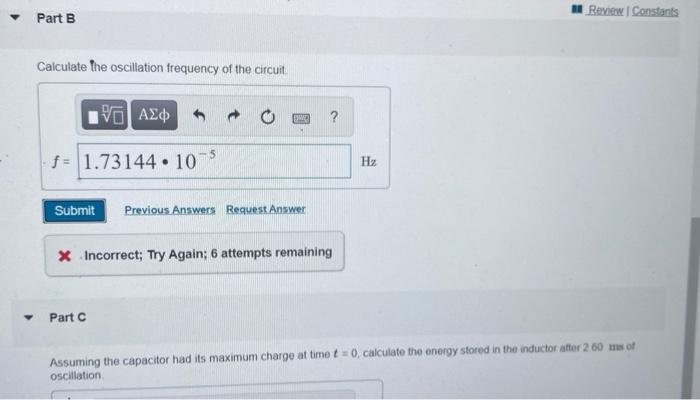 Solved An L C Circuit Containing An 90 0 Mh Inductor And A