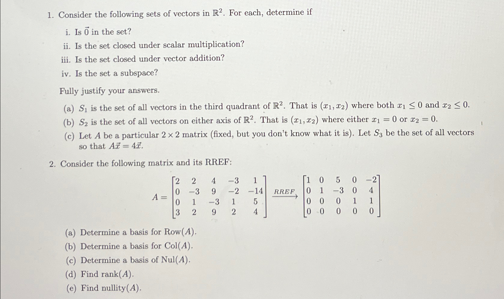 Solved Consider the following sets of vectors in R2. ﻿For | Chegg.com