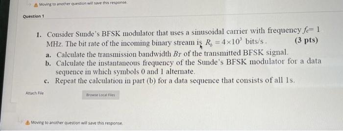 Solved 1. Consider Sunde's BFSK modulator that uses a | Chegg.com
